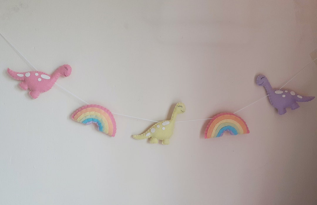 Dinosaur and Rainbow Garland, Dinosaur, Pastel, Rainbows, Girls Room ...