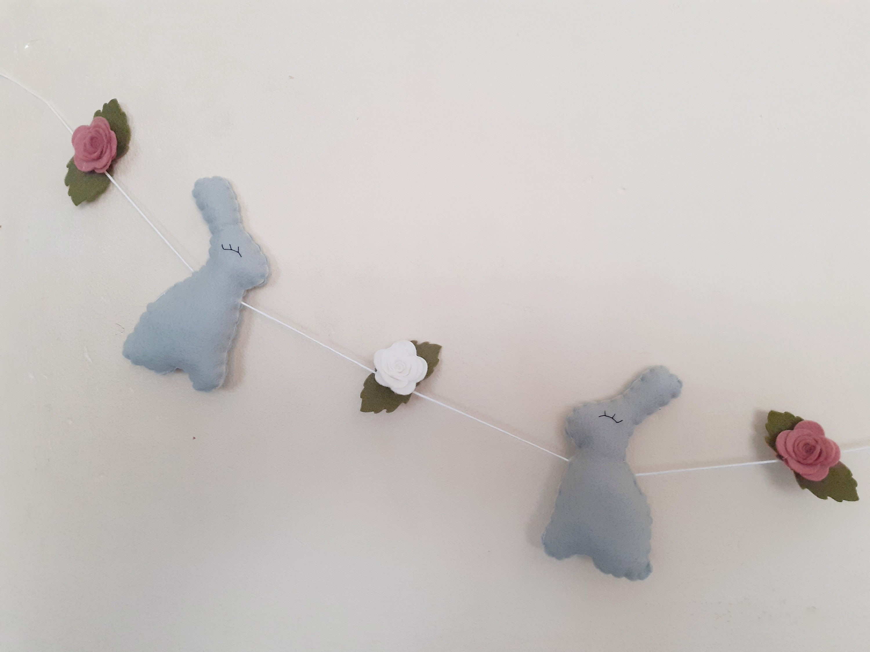 Rabbit Garland, Rabbit Nursery, Girls Rabbit Decor, Felt Garland ...