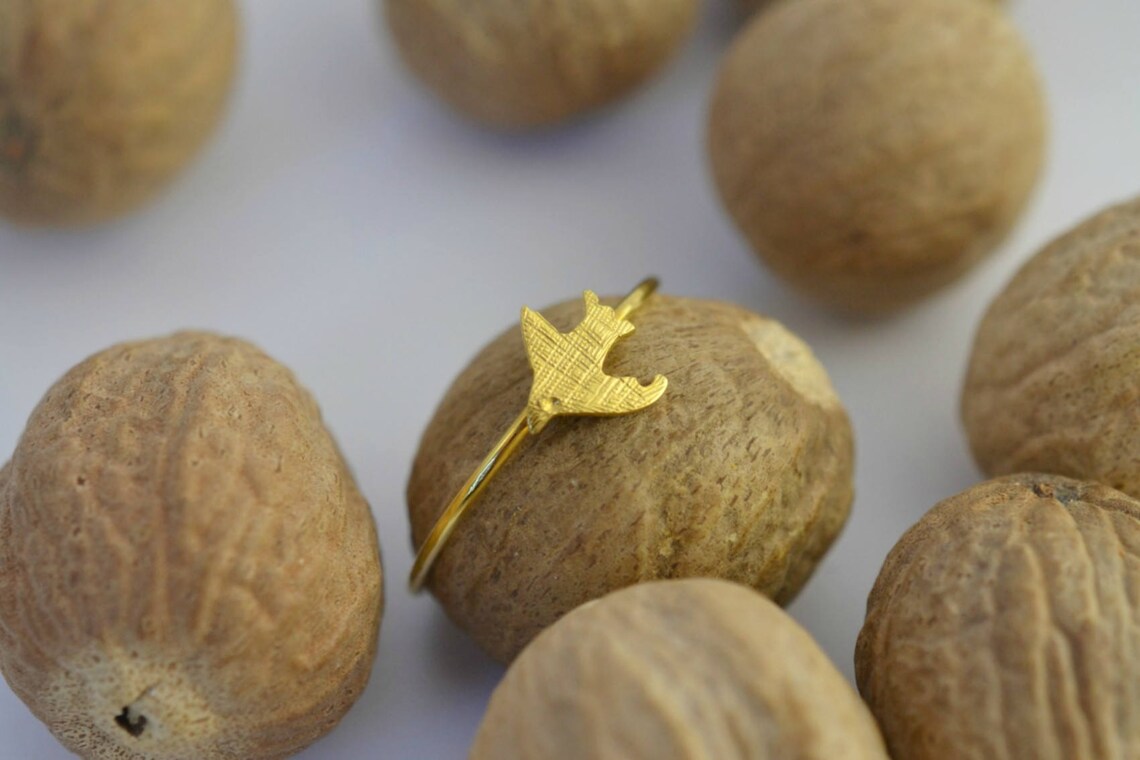 Bird Gold Ring Solid 18k Gold Ring Nature Gold Ring Kids Gold - Etsy