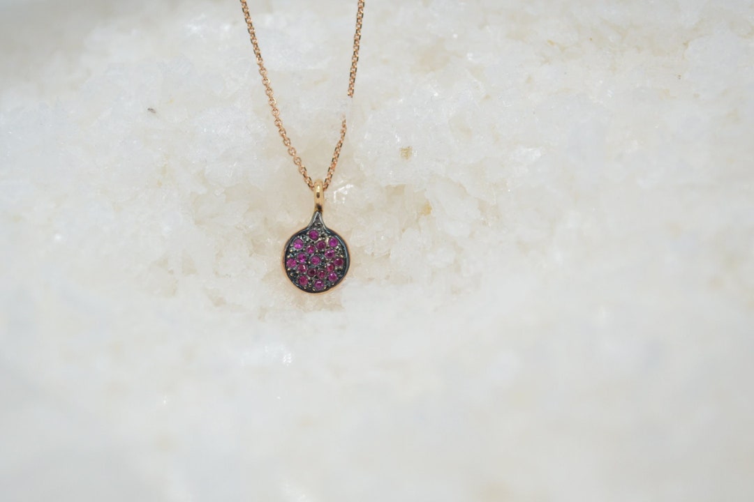 Ruby Disc Necklace Solid 18k Rose Gold Necklace Delicate Rose Gold ...