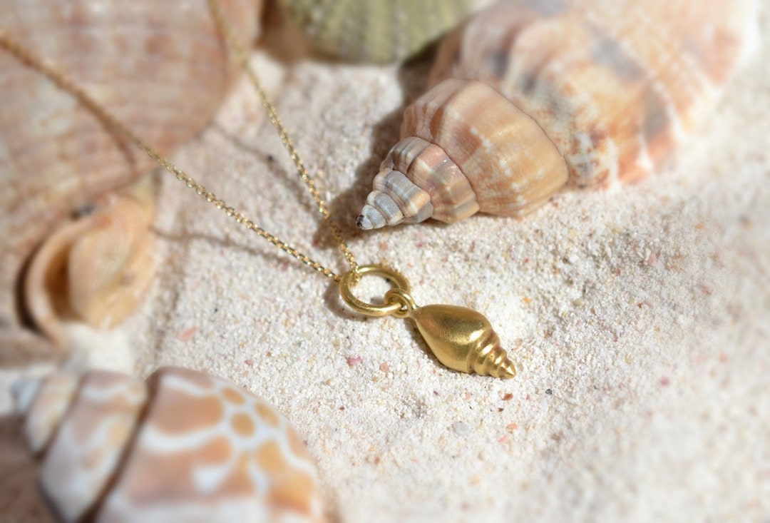 Nature Gold Necklace Solid 18k Gold Necklace Gold Beach Necklace Shell ...