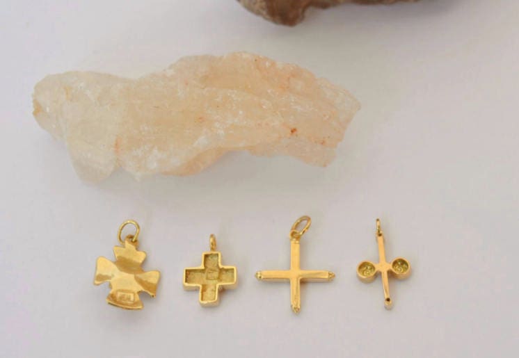 Tiny Gold Cross Gift Solid 18k Gold Cross Necklace Byzantine | Etsy