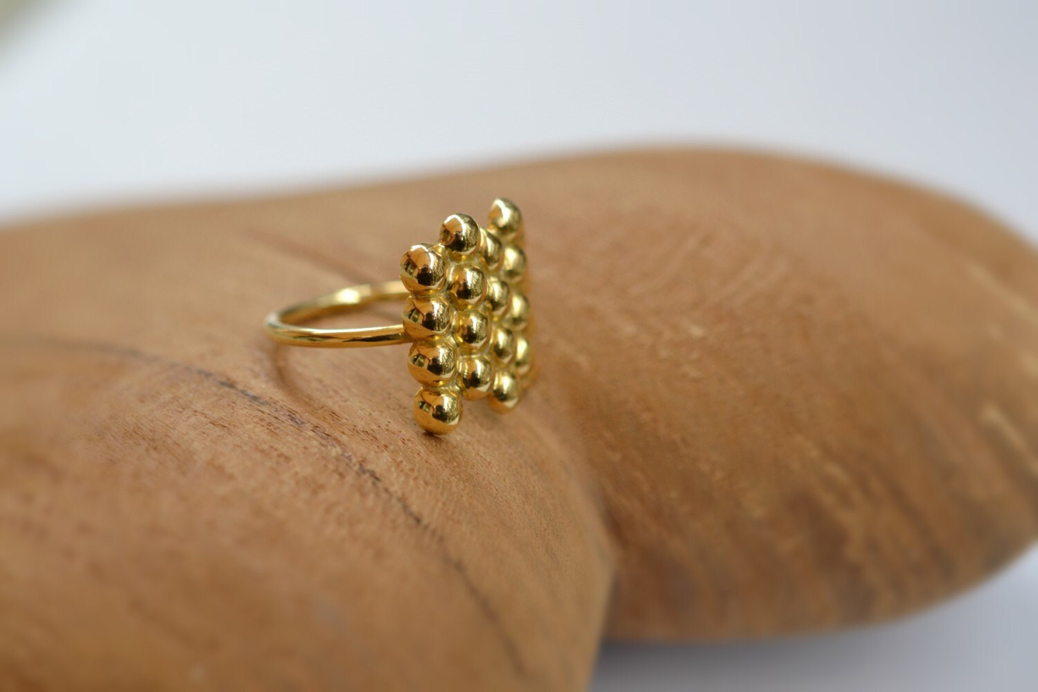 Dotted Gold Ring Solid 18k Gold Ring Princess Gold Ring Gold | Etsy