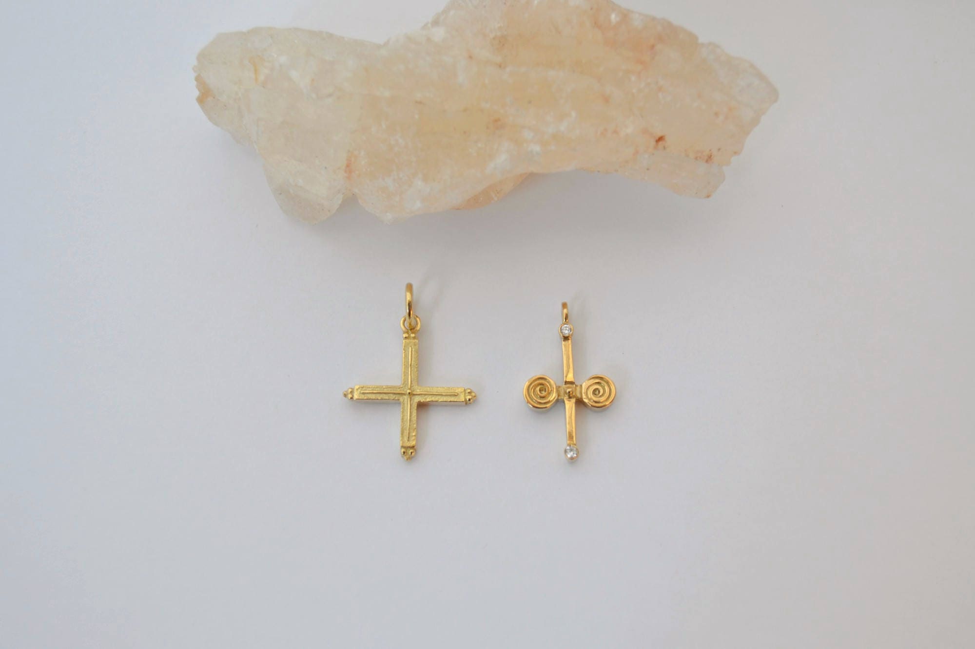 Tiny Gold Cross Gift Solid 18k Gold Cross Necklace Byzantine | Etsy