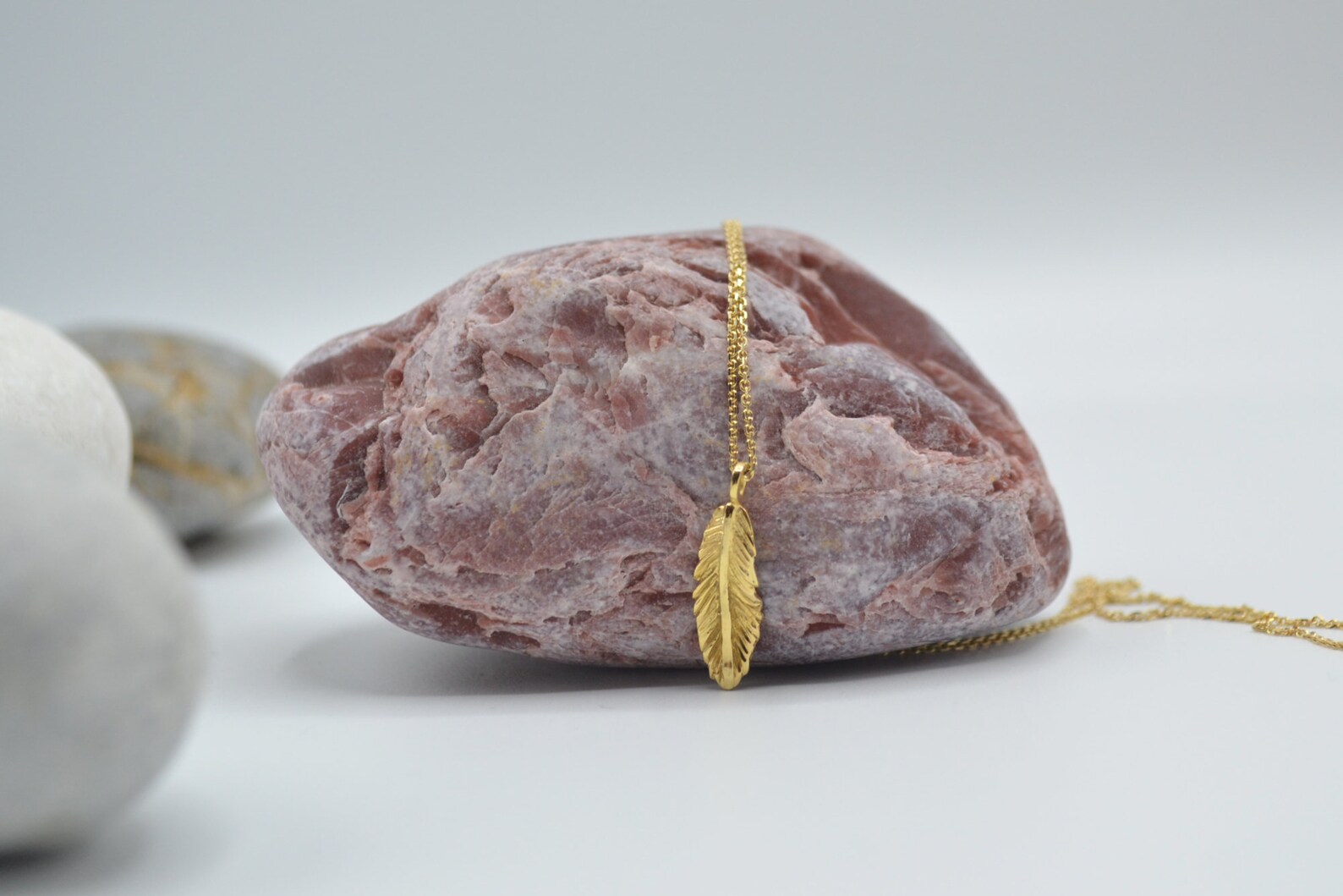 Dainty Feather Solid 18k Gold Necklace Gold Spirit Travel | Etsy