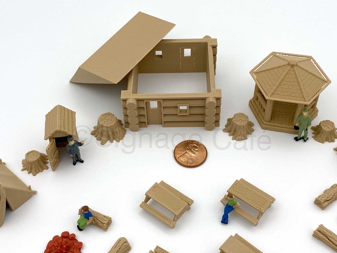 30 Piece HO Scale Camping Set Log Cabin Gazebo Outhouse & - Etsy
