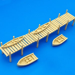 HO Scale Two Rowboats and Two Canoes With Paddles, PLUS Three Dock ...