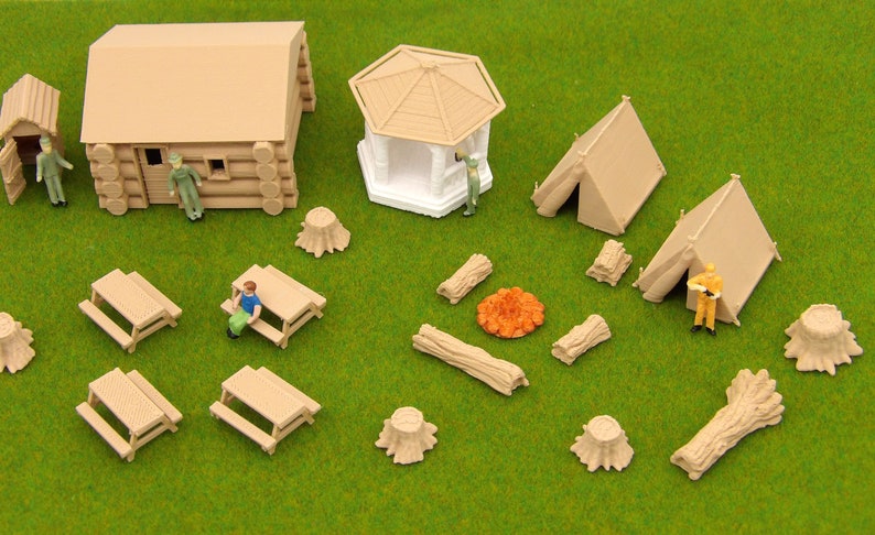 30 Piece HO Scale Camping Set Log Cabin, Gazebo, Outhouse & MORE ...