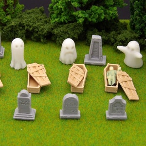 16 Pc HO Scale 3D Model Railroad Scary Train Scenery Ghosts, Coffins ...