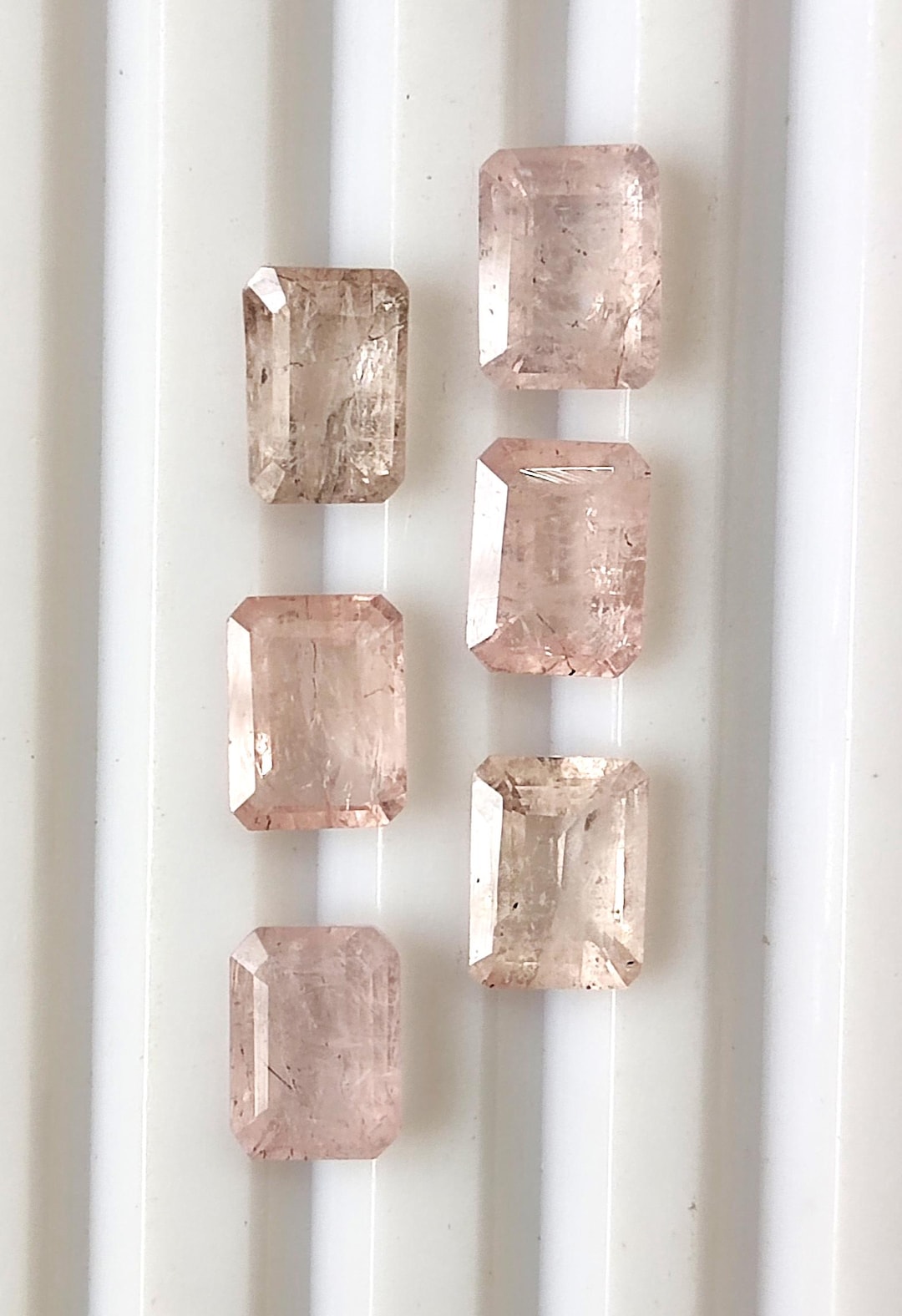 6 Pieces 6X8 MM Emerald Cut Morganite Natural Faceted Pink Morganite ...
