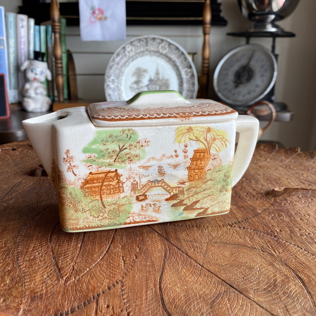 Vintage Japanese Rectangle Ceramic Teapot - Etsy