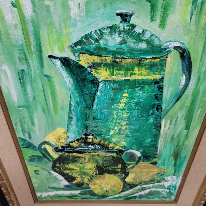 Mid Century Lime Green Still Life Painting - Etsy