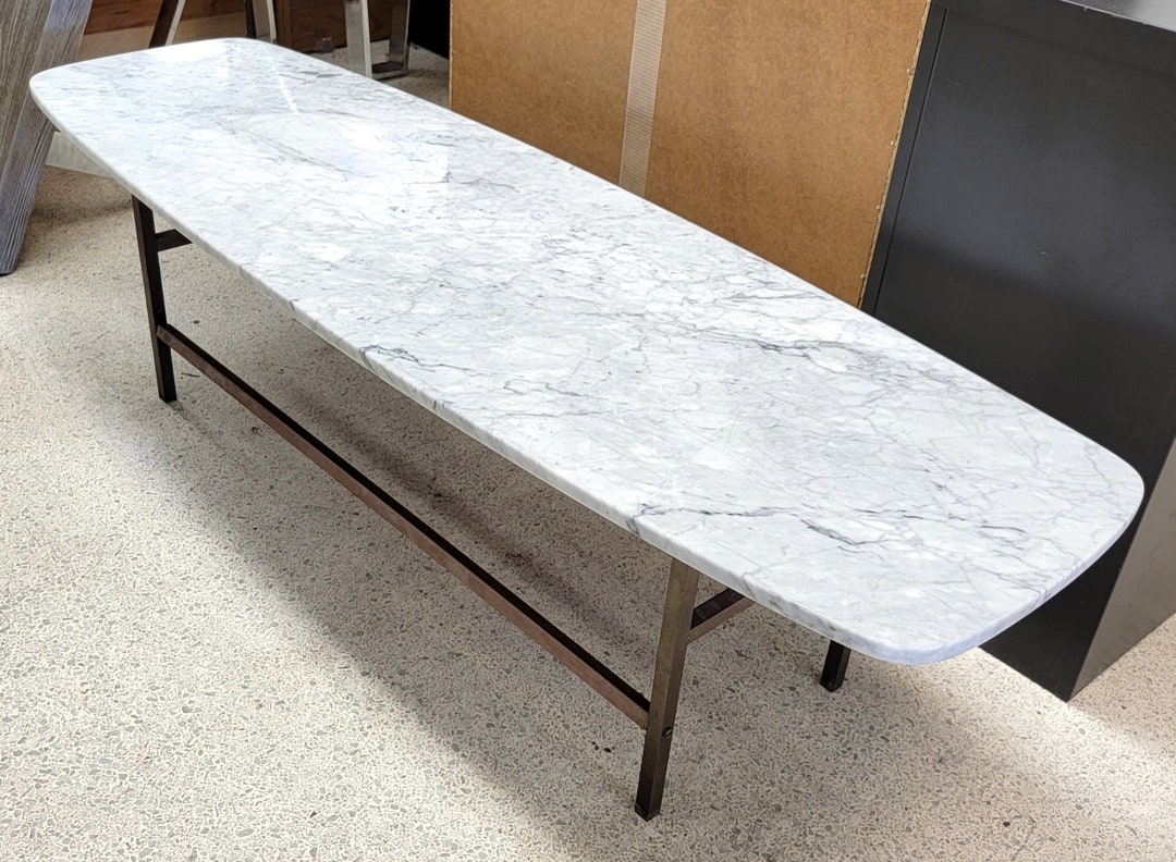 White Marble Surfboard Style With Metal Base Coffee Table - Etsy