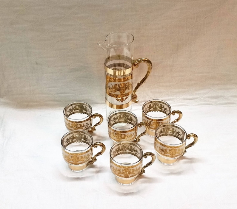 Vintage Barware Martini Pitcher Cocktail Glasses Set Hollywood Regency ...
