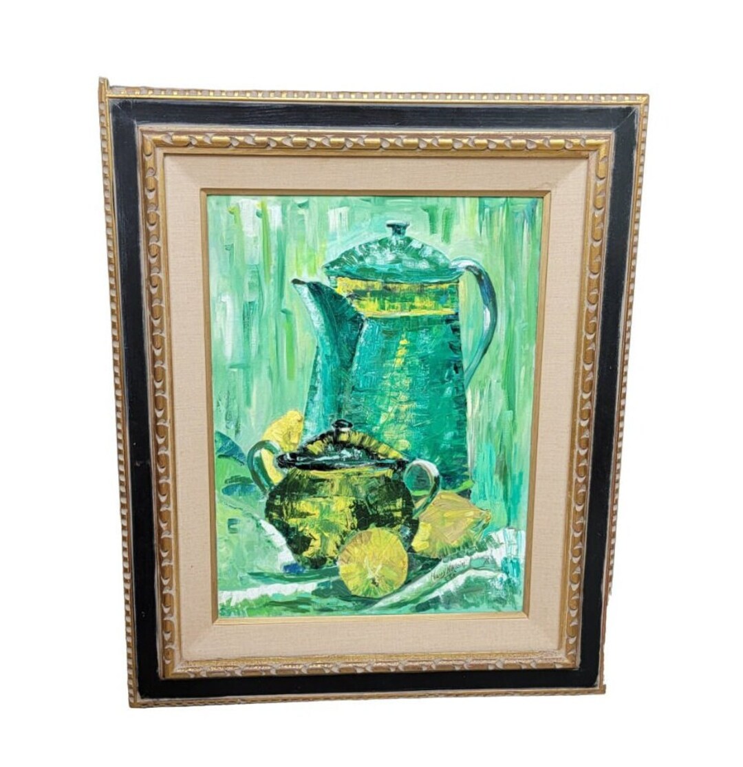 Mid Century Lime Green Still Life Painting - Etsy