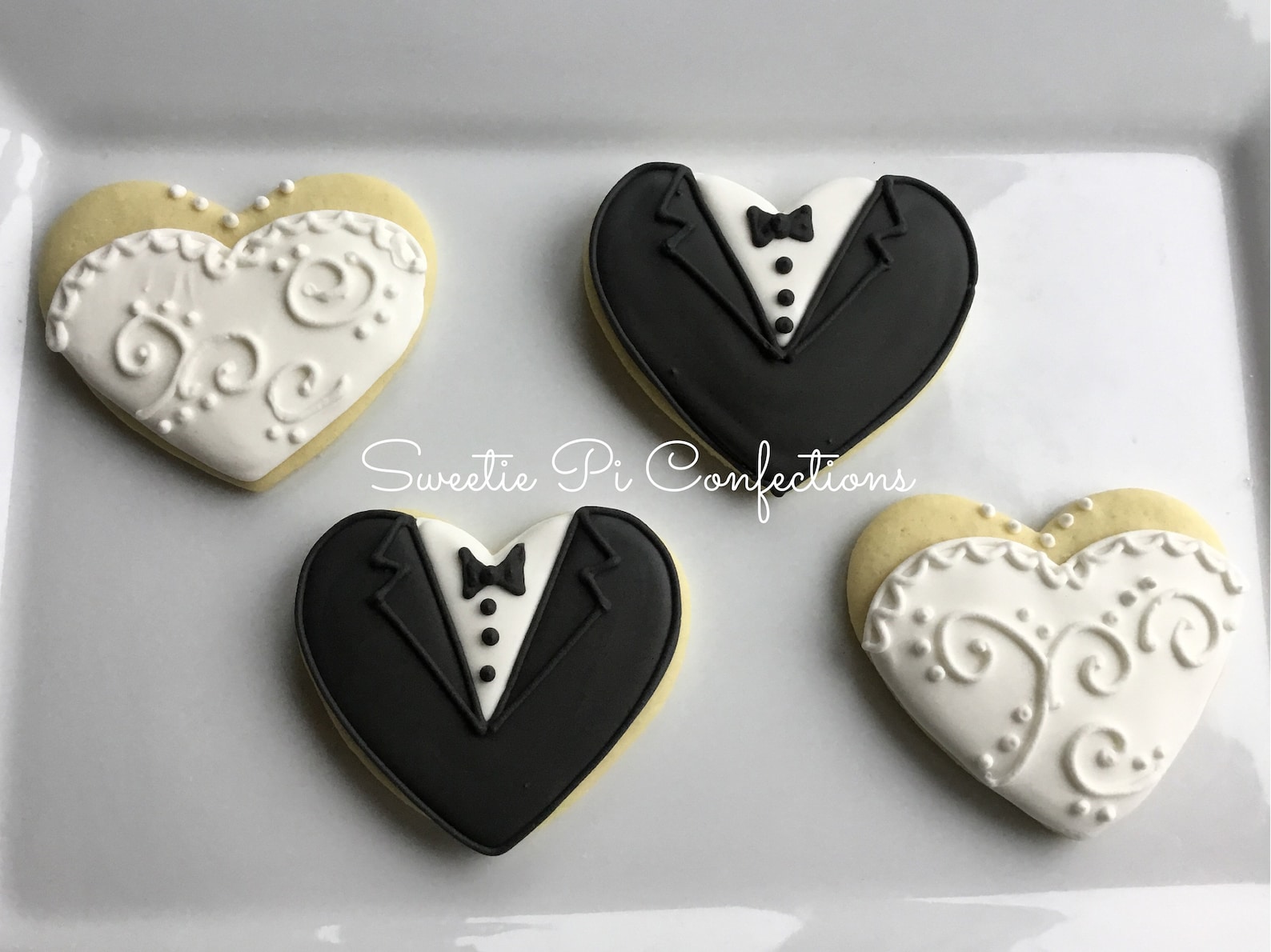 Wedding Cookies Bride and Groom Heart Shaped Wedding Favors Bridal ...
