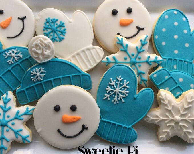 Winter Decorated Cookies Snowflakes Cookies Snowman Cookie - Etsy