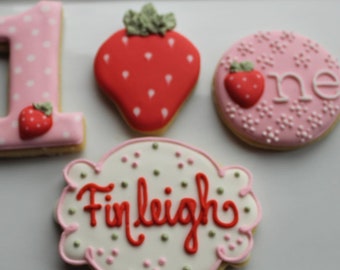 Sweet One Berry First Strawberry Birthday Cookies - Etsy