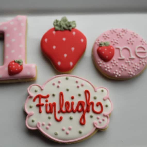 Sweet One Strawberry Decorated Cookies - Etsy