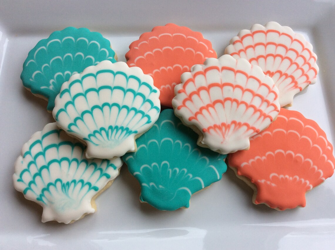 Conch Seashell Decorated Cookies Destination Wedding Bridal | Etsy