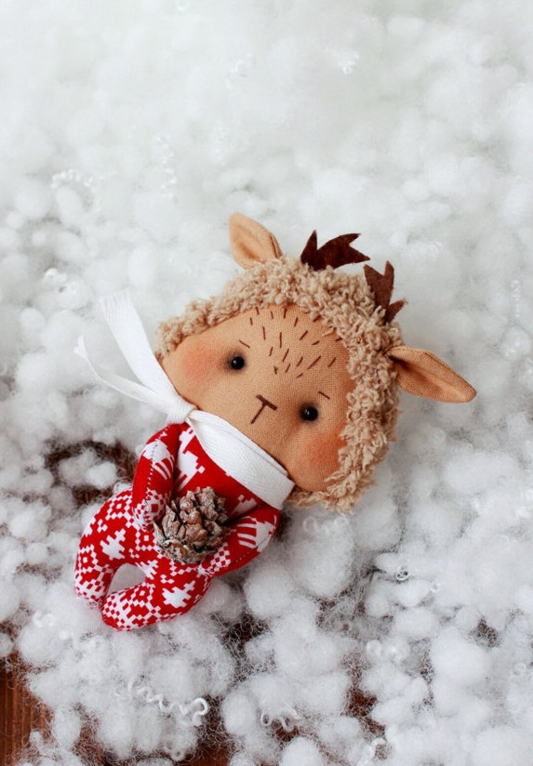 Christmas Gift Decorations Woodland Deer Toy Stuffed Soft Deer Red Hand ...