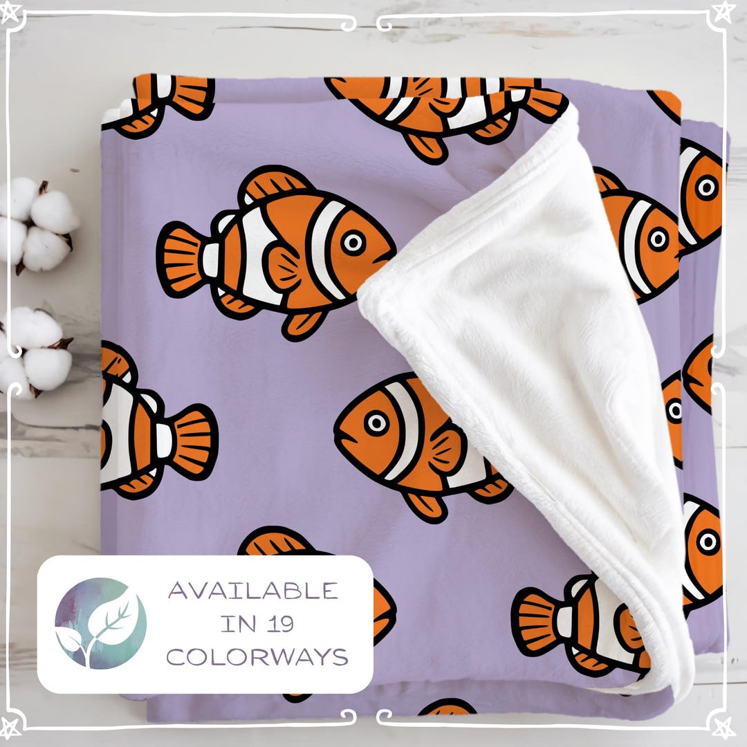 Wisteria Lavender Purple Clown Fish Theme Minky Blanket, Gender Neutral ...