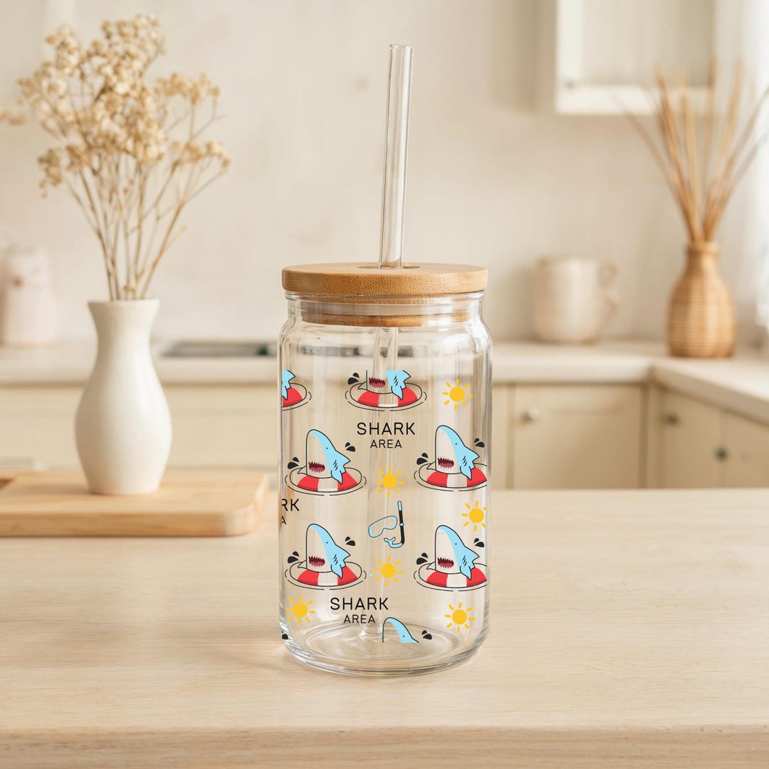 Shark Area Sipper Glass, Summer Drinkware, Fun Gift for Ocean Lovers ...