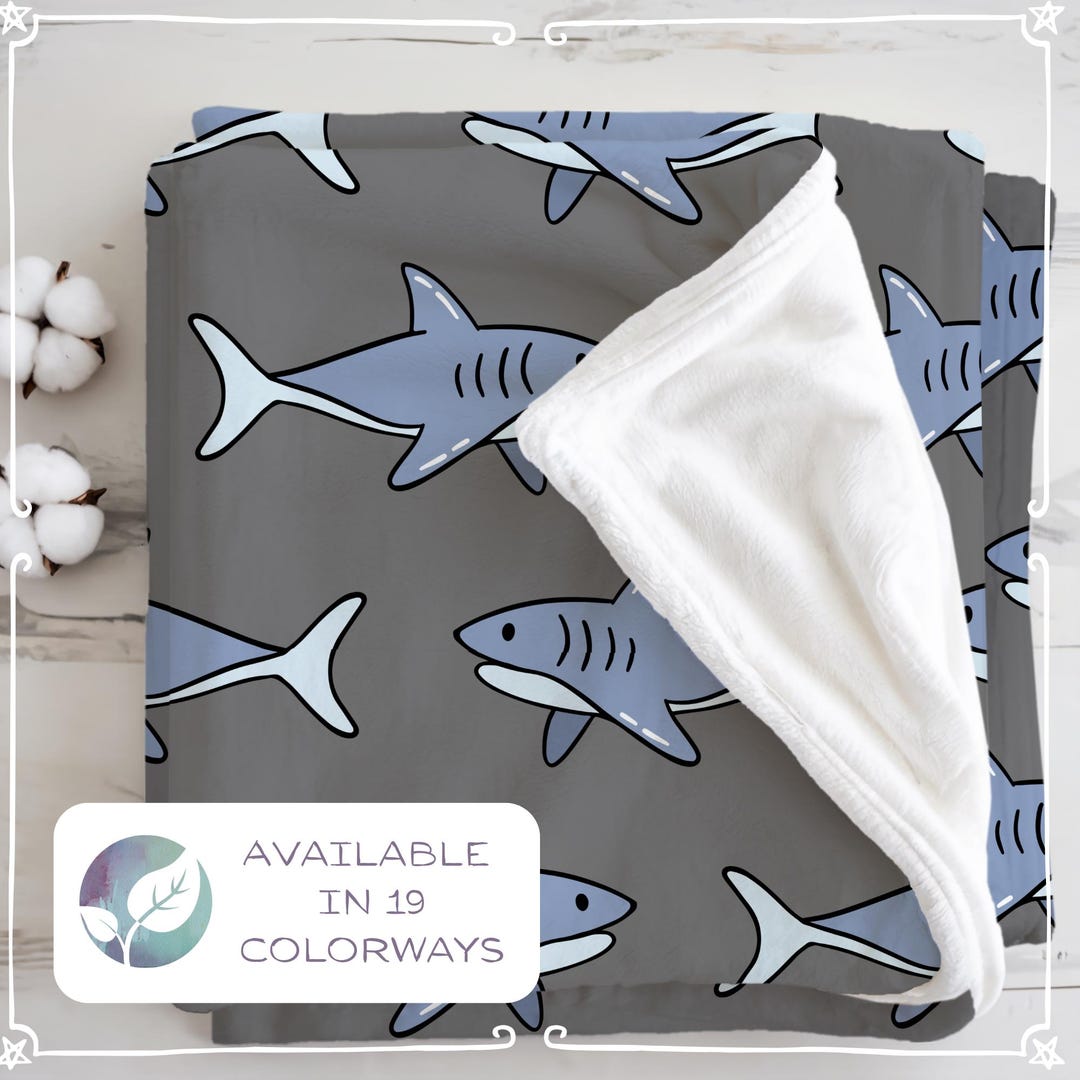 Pepper Dark Gray Shark Theme Minky Blanket, Gender Neutral Baby Shower ...