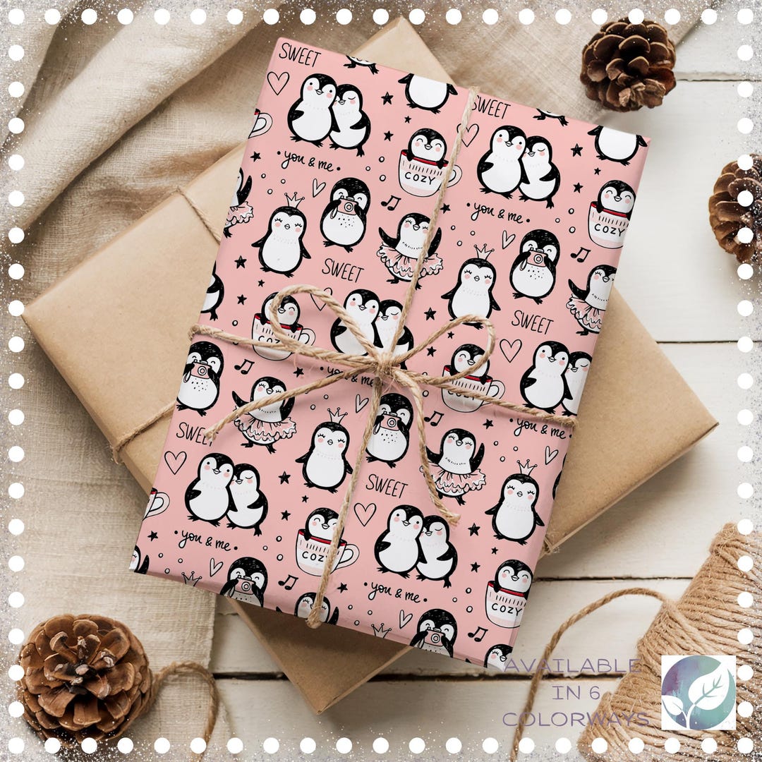 Penguin Wrapping Paper, Cute Christmas Gift Wrap, Holiday Present ...