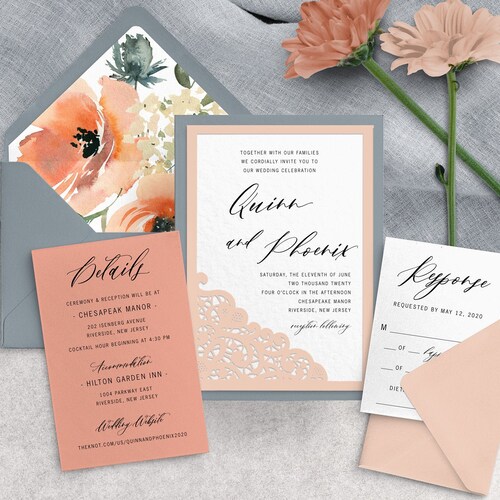 Peach Wedding Invitation Rustic Wedding Invitation Garden - Etsy