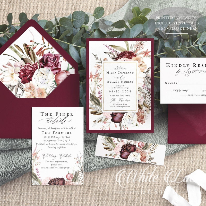 Burgundy Wedding Invitation - Etsy