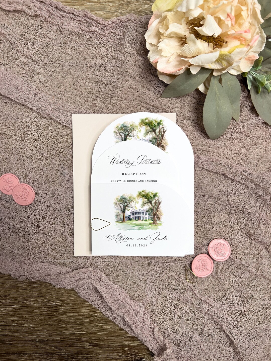 Arch Wedding Invitations, Mansion Wedding Venue, Manor Illustration ...