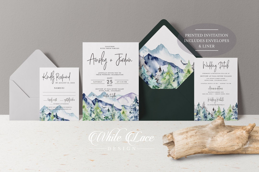 PRINTED Wedding Invitations Forest Wedding Invite Mountain Wedding ...
