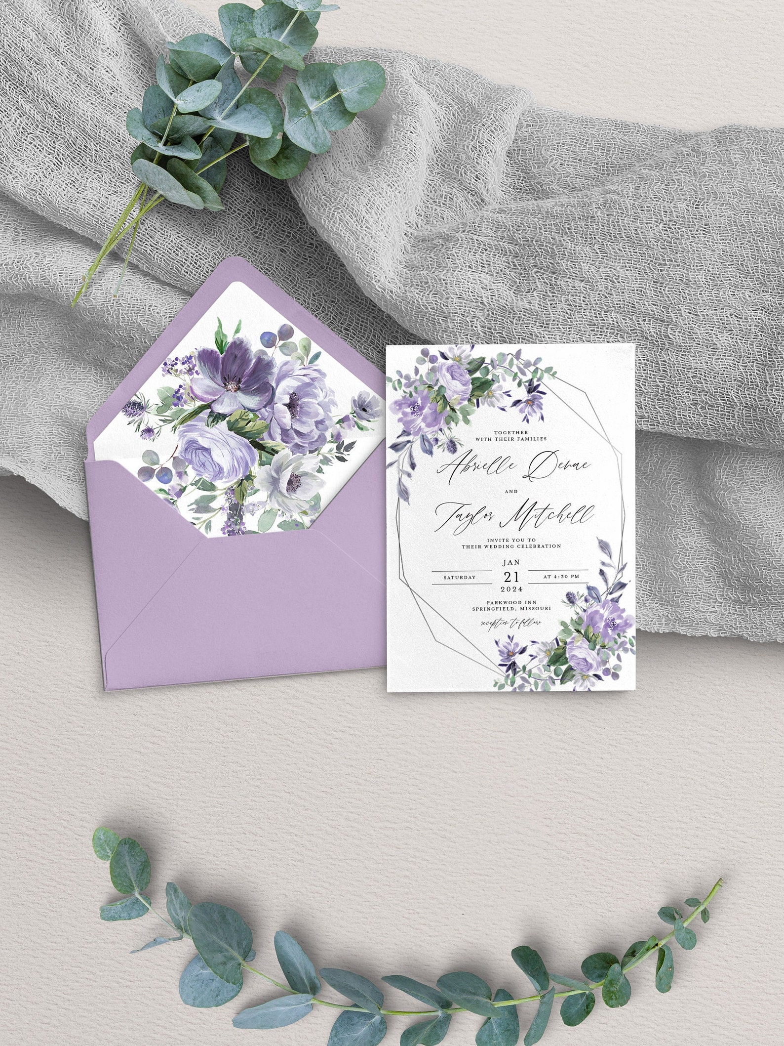 Purple Flower Wedding Invitation: Lavender Garden Design - Etsy