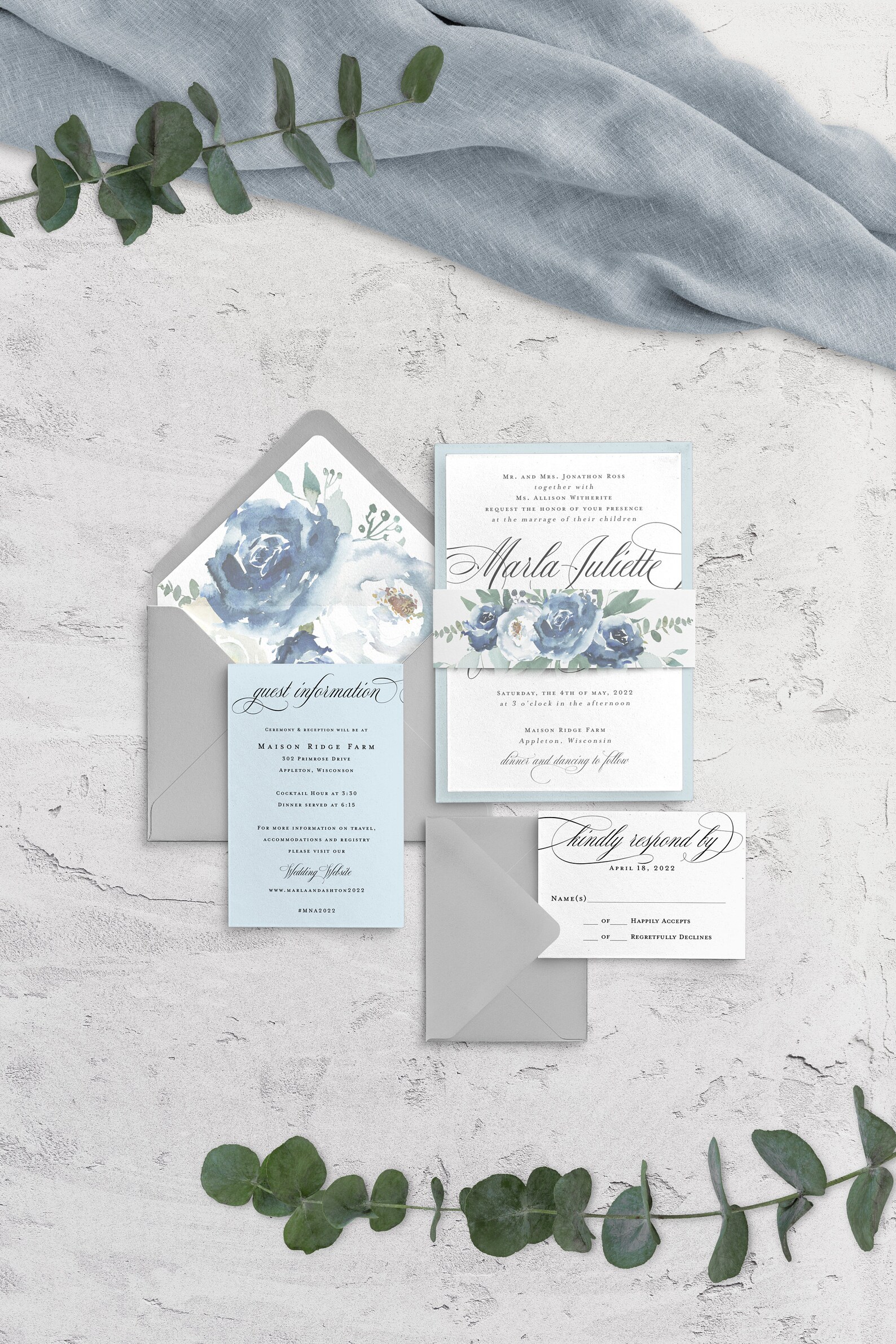 Blue Wedding Invitation Baby Blue Wedding Dusty Blue - Etsy