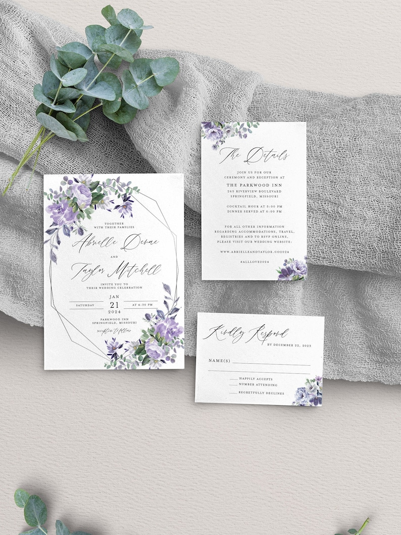 Purple Flower Wedding Invitation: Lavender Garden Design - Etsy