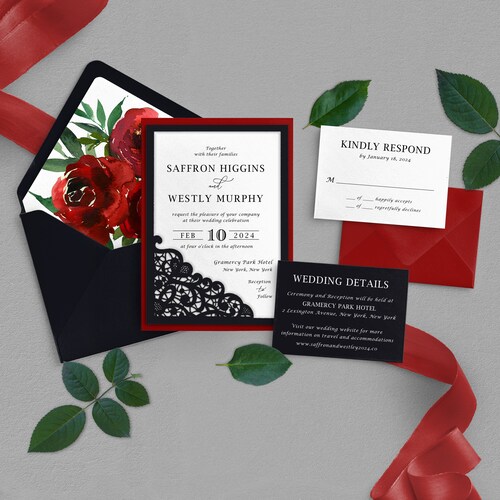 Black and White Wedding Invitation Card Template - Etsy