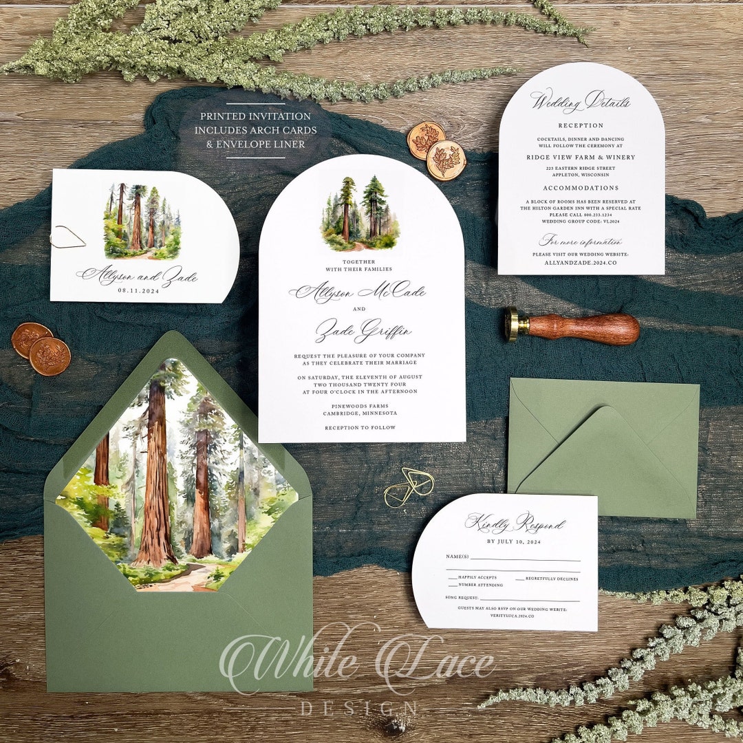 Arch Wedding Invitations, Rustic Forest Country Wedding, Rounded Edge ...