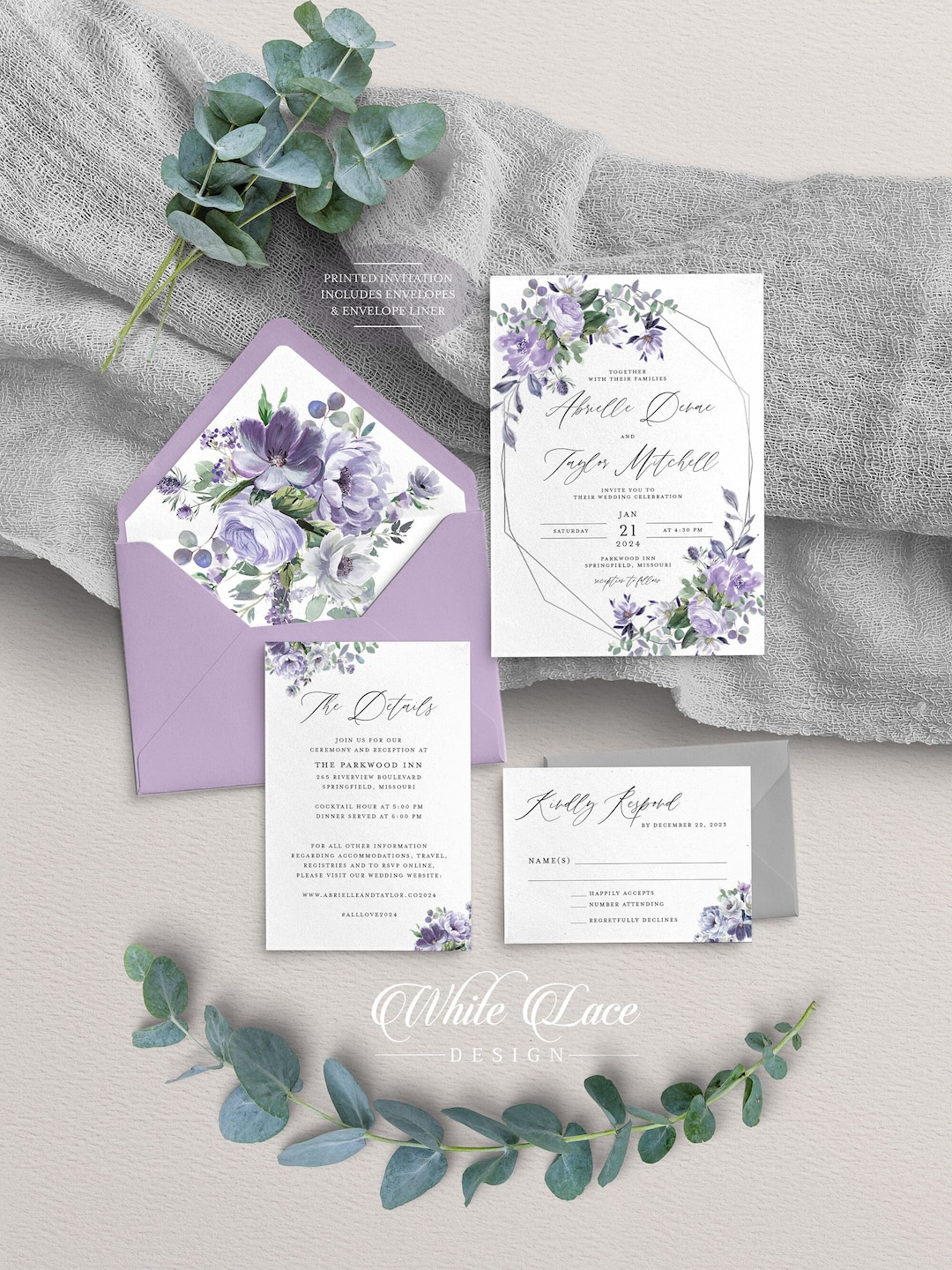 Purple Flower Wedding Invitation: Lavender Garden Design - Etsy