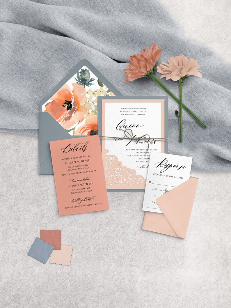 Peach Wedding Invitation Rustic Wedding Invitation Garden - Etsy