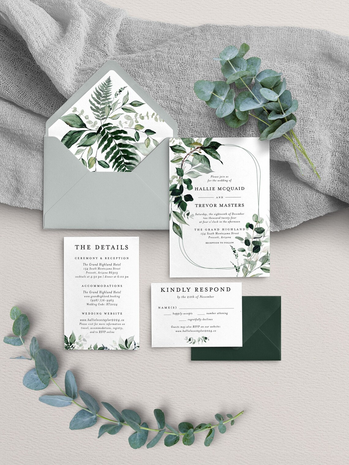 Greenery Wedding Invitation Forest Wedding Boho Wedding - Etsy