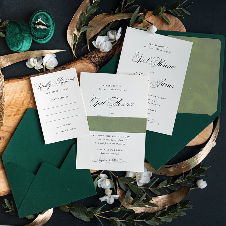Luxury Velvet Green Wedding Invitation Olive Wedding - Etsy