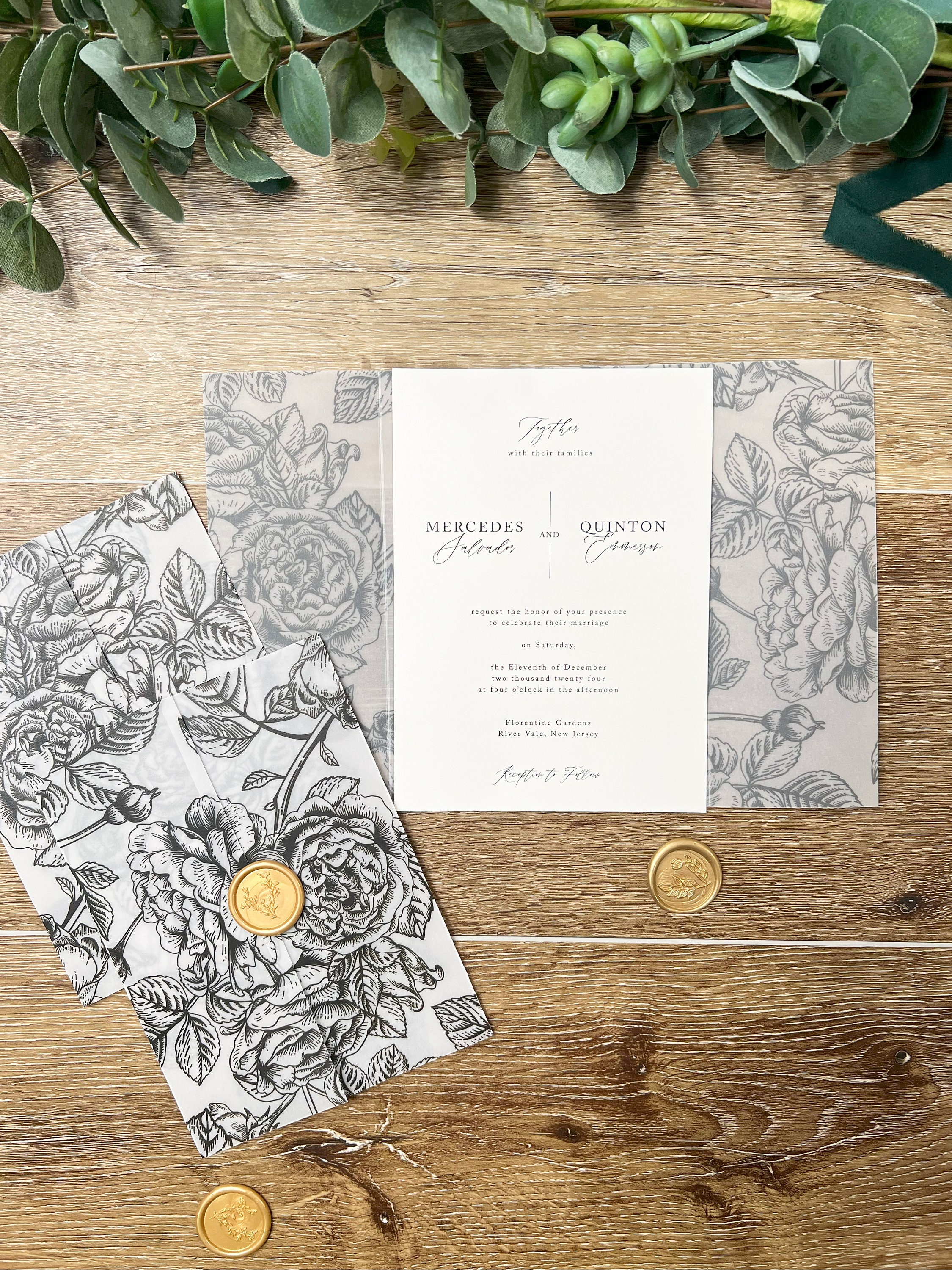 Floral Vellum Wedding Invitation Jacket: 5x7 Translucent Card Wrap - Etsy