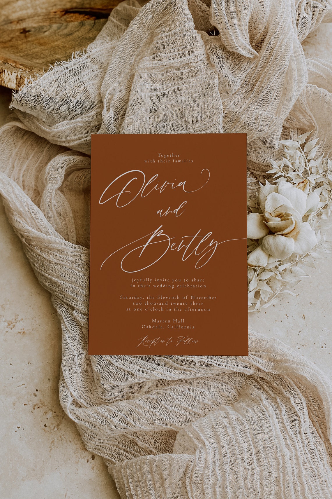 White Ink Dark Rust Wedding Invitation Sepia Wedding - Etsy