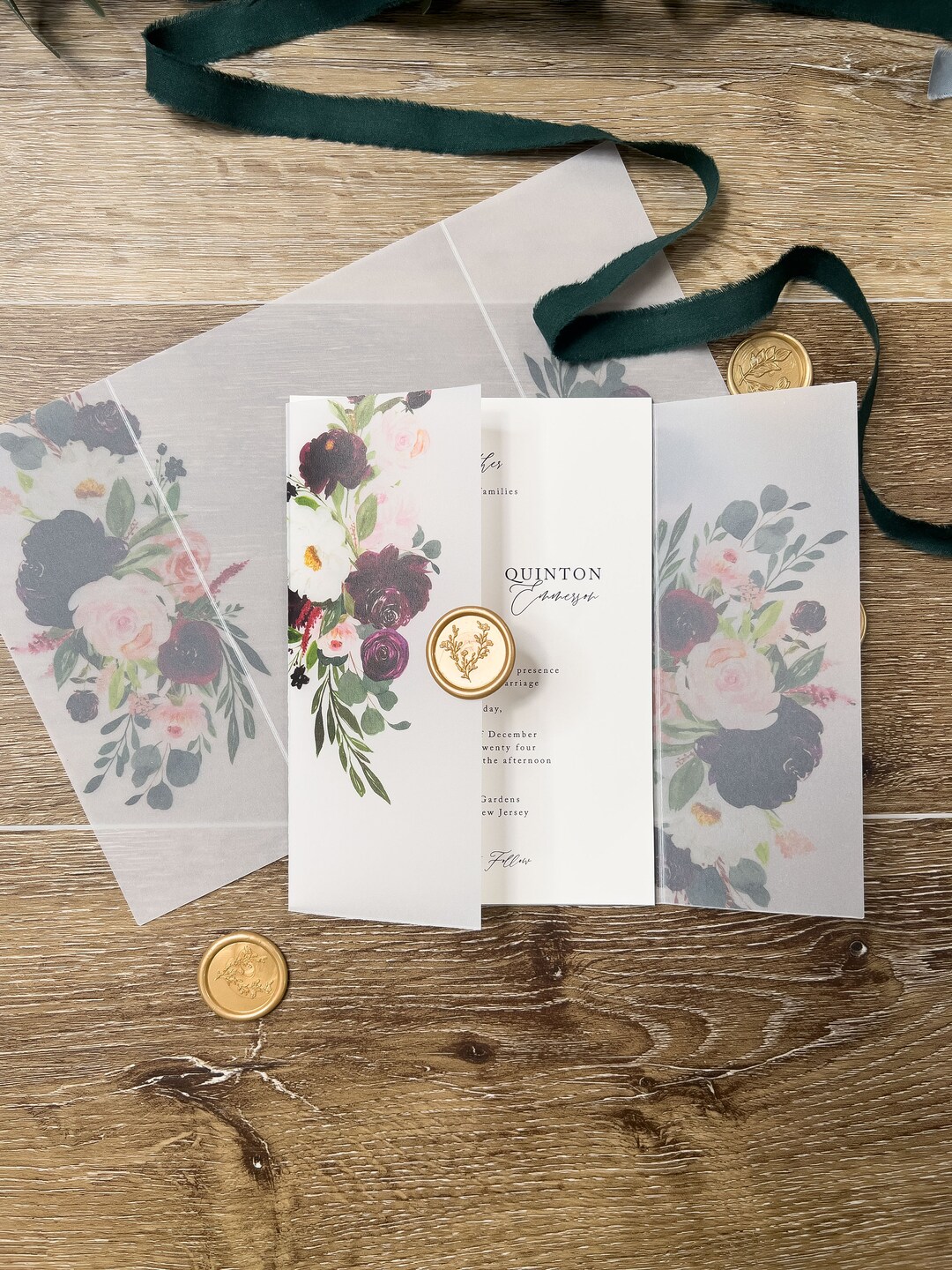 Floral Vellum Wedding Invitation Jacket: 5x7 Translucent Card Wrap - Etsy