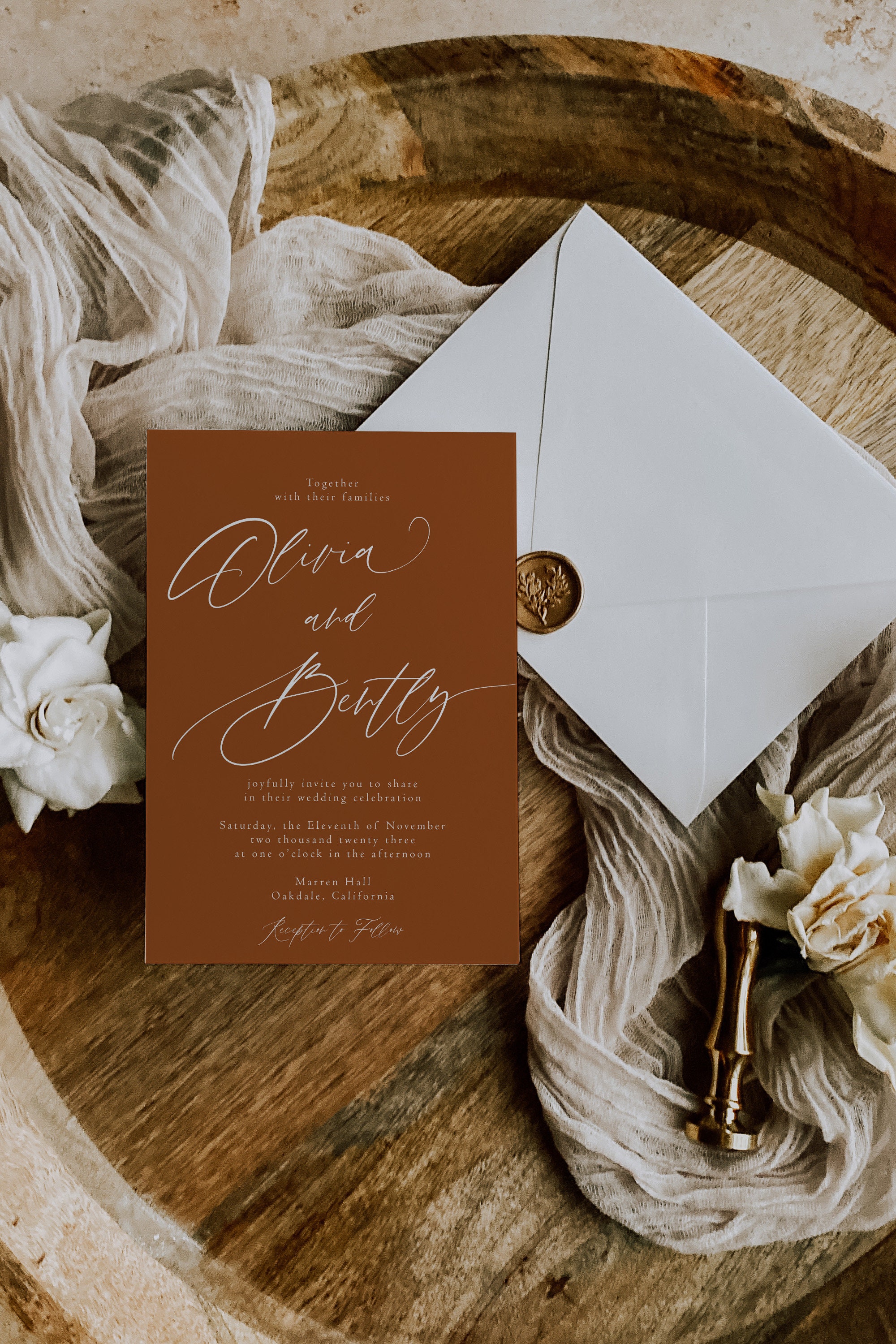 White Ink Dark Rust Wedding Invitation Sepia Wedding - Etsy