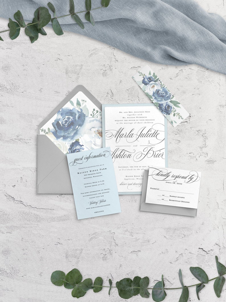 Blue Wedding Invitation Baby Blue Wedding Dusty Blue - Etsy