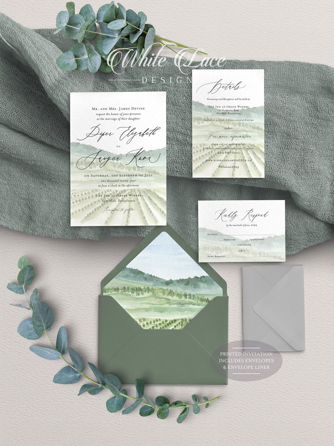 Winery Wedding Invitation - Vineyard Wedding - Romantic Wedding ...
