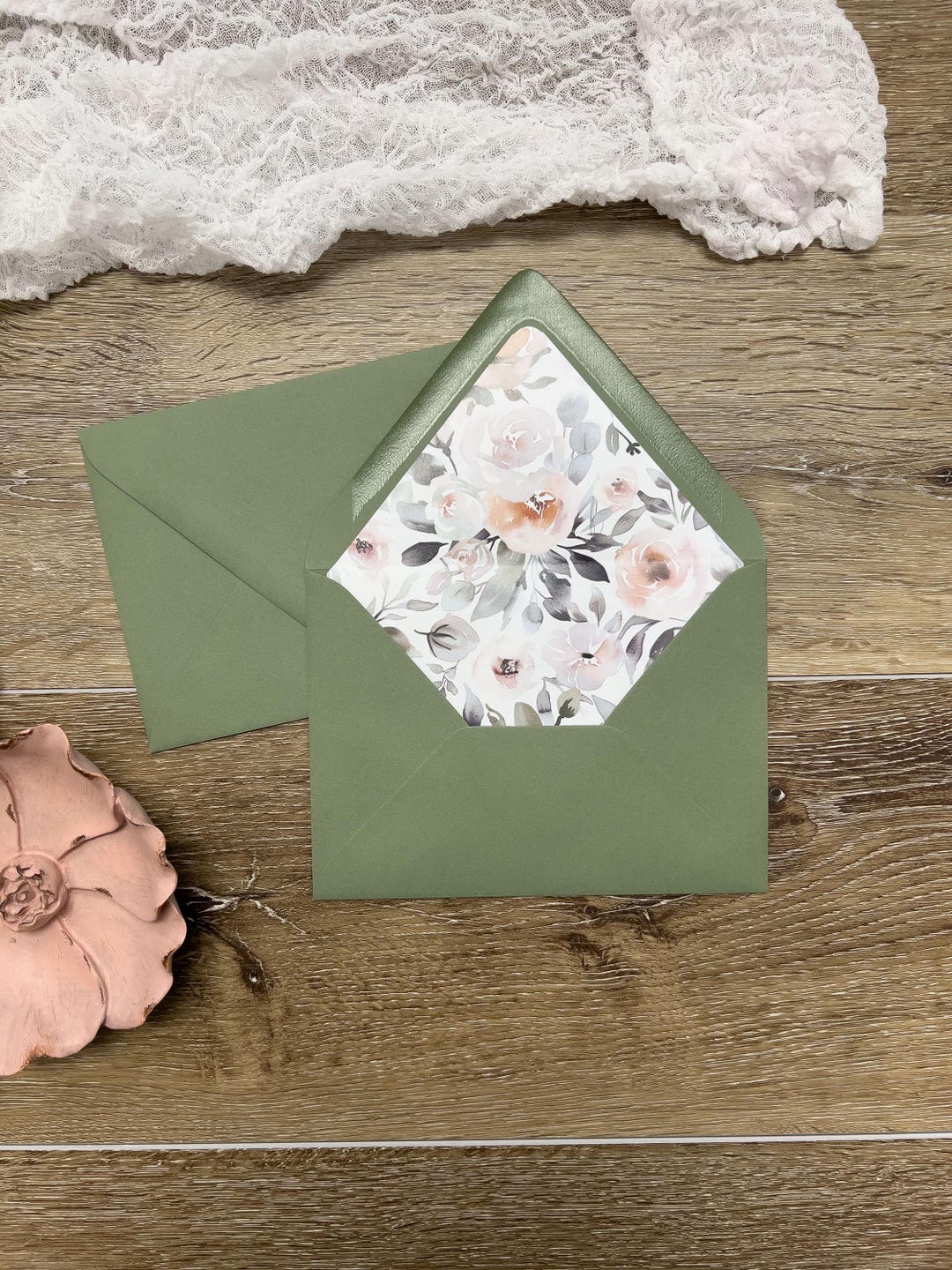 Green A7 Envelopes Floral Envelope Liner, Wedding Envelopes, Pastel ...