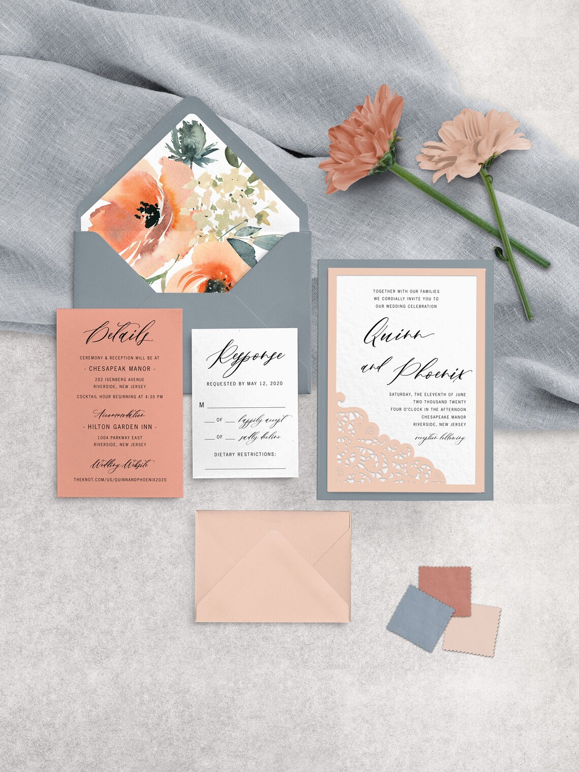 Peach Wedding Invitation, Rustic Wedding Invitation, Garden Wedding ...